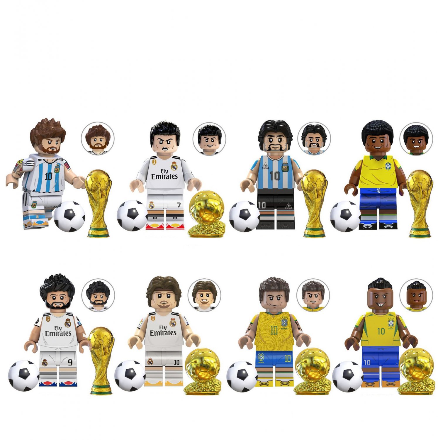 Ronaldo Messi Pele Neymar Ronaldinho Minifigures Fit Lego UEFA ...