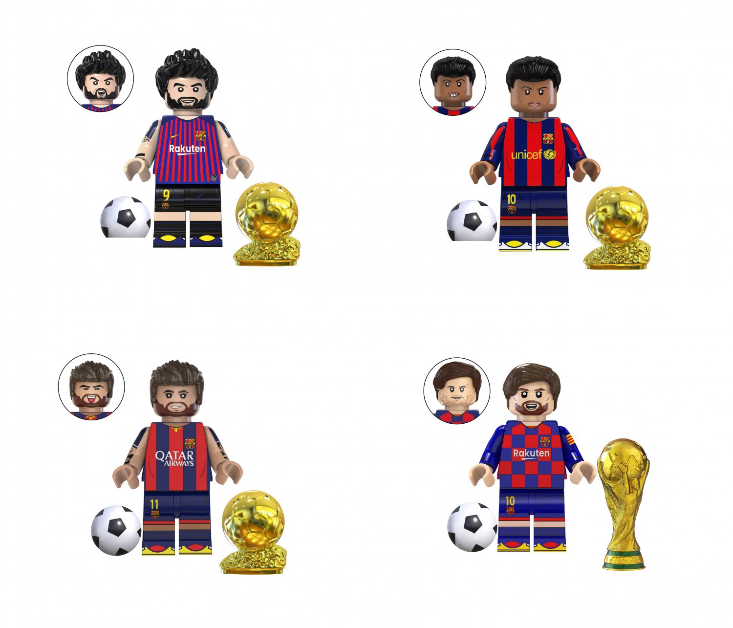 Neymar Ronaldinho Suarez Messi Minifigures Fit Lego Barça Football Sets