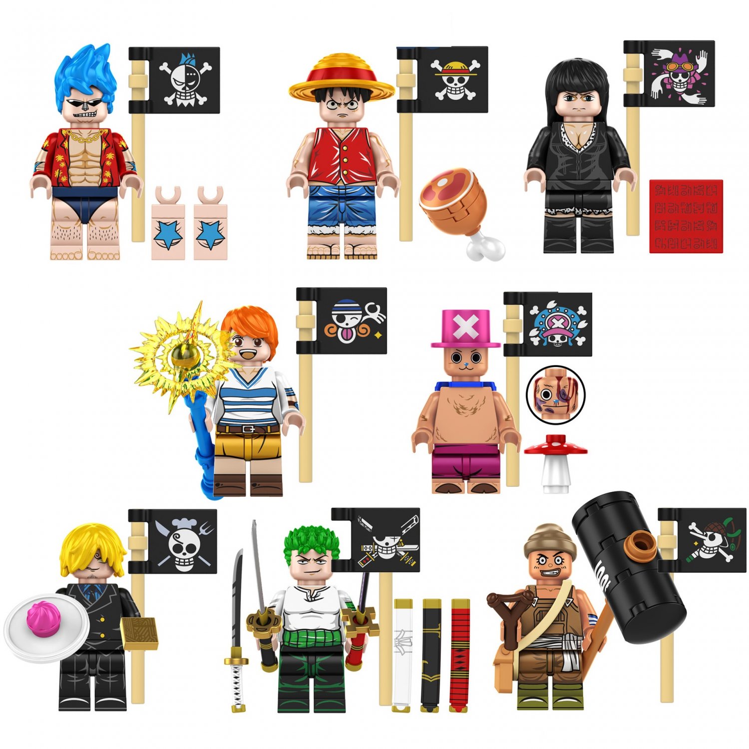 Nami Usopp Zorro Sanji Chopper Minifigures Fit Lego One Piece Sets