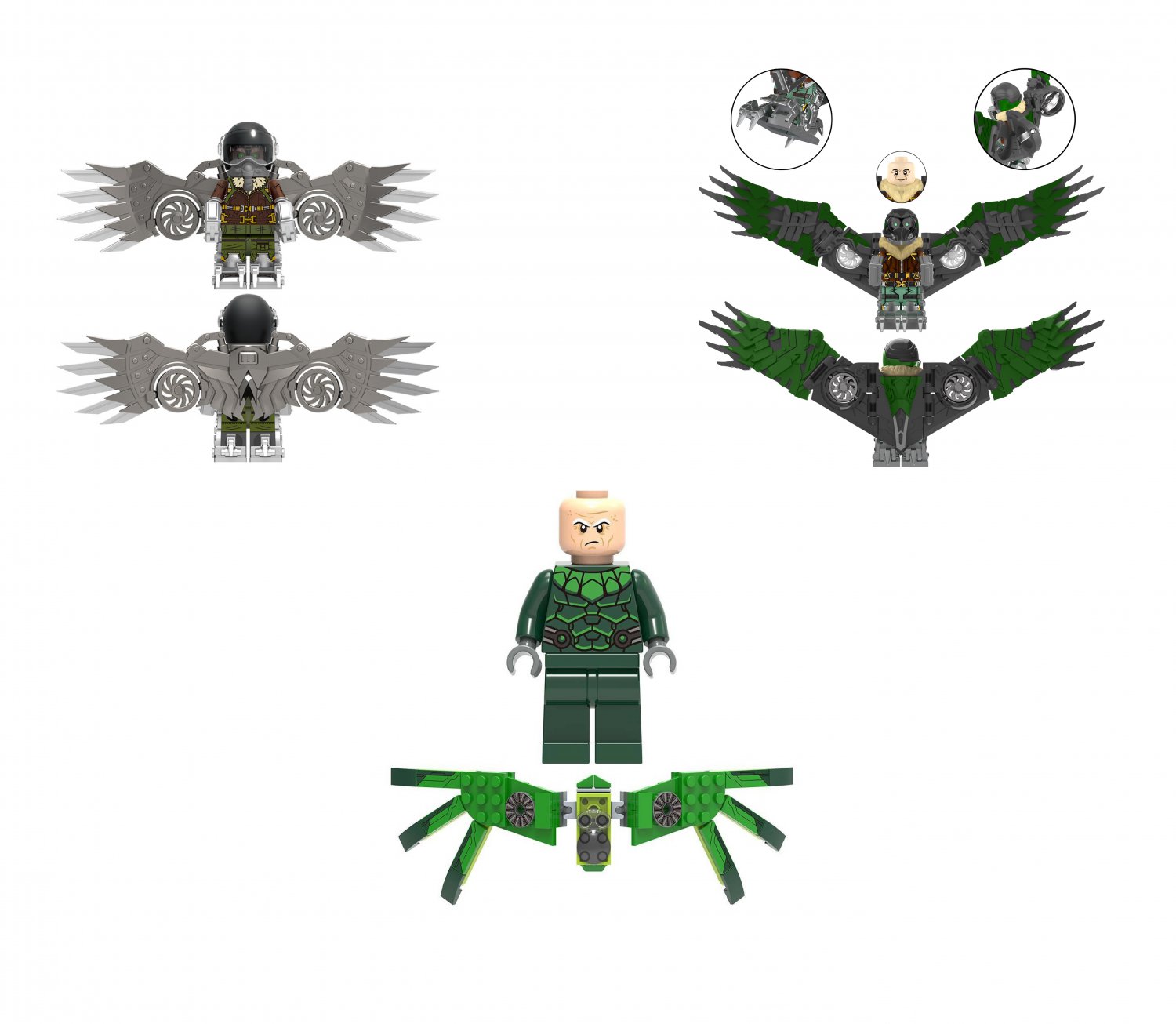 3 Heavy Vulture Minifigures Fit Lego The Avengers Sets