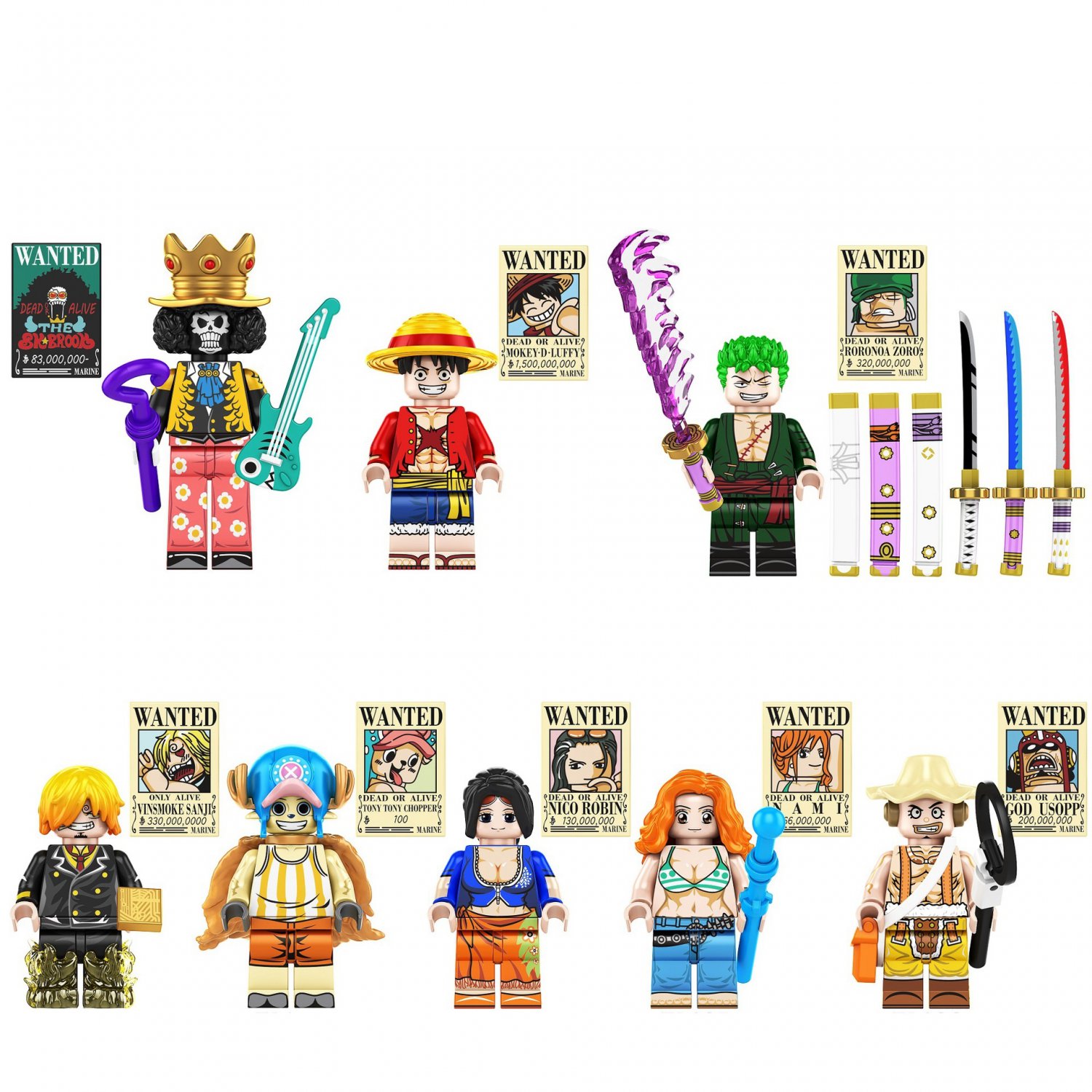 Brook Roronoa Zoro Nami Usopp Nico-Robin Minifigures Fit Lego One Piece ...