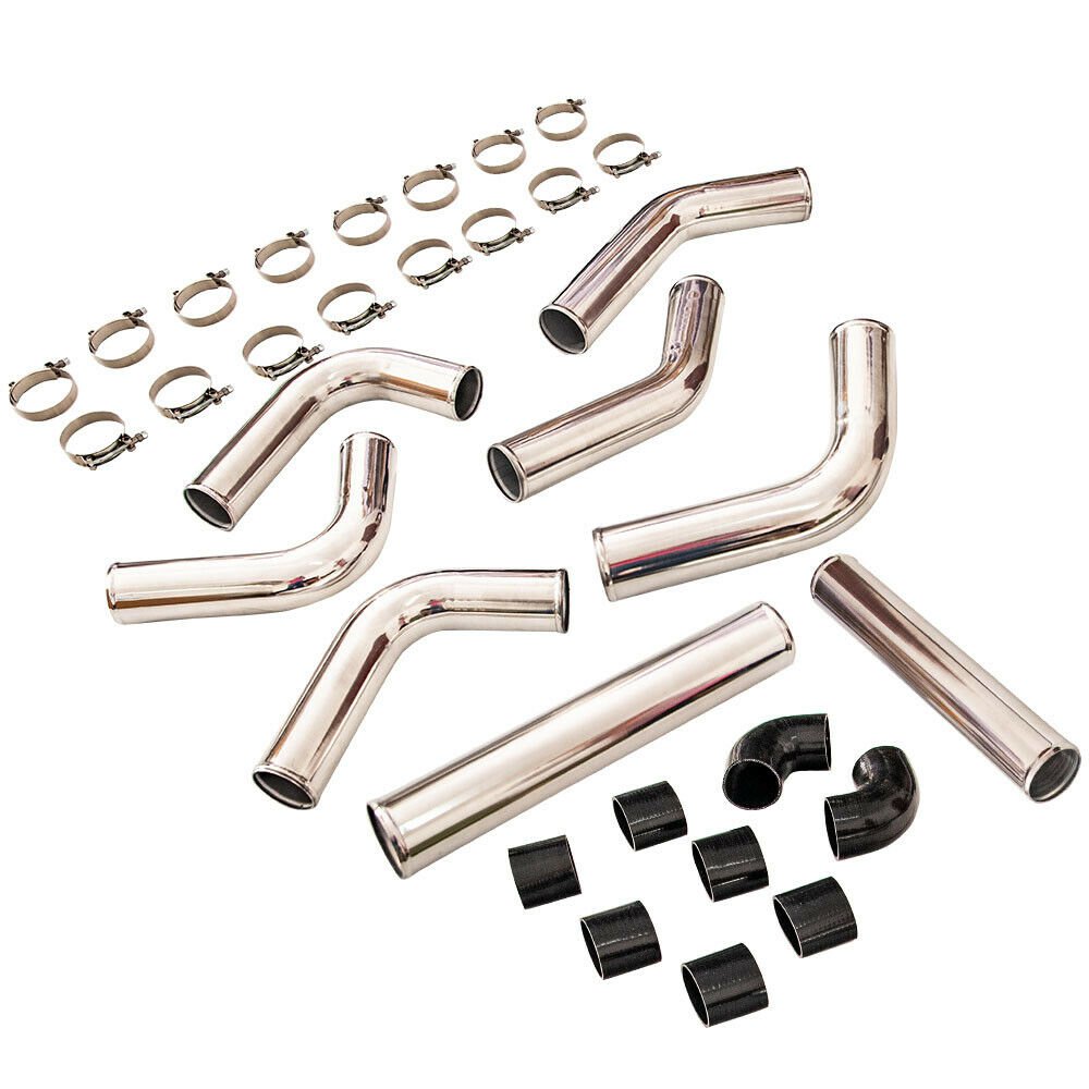 3" 76mm Universal Aluminum Intercooler Turbo Pipe Kit + Black Hose+ Clamps