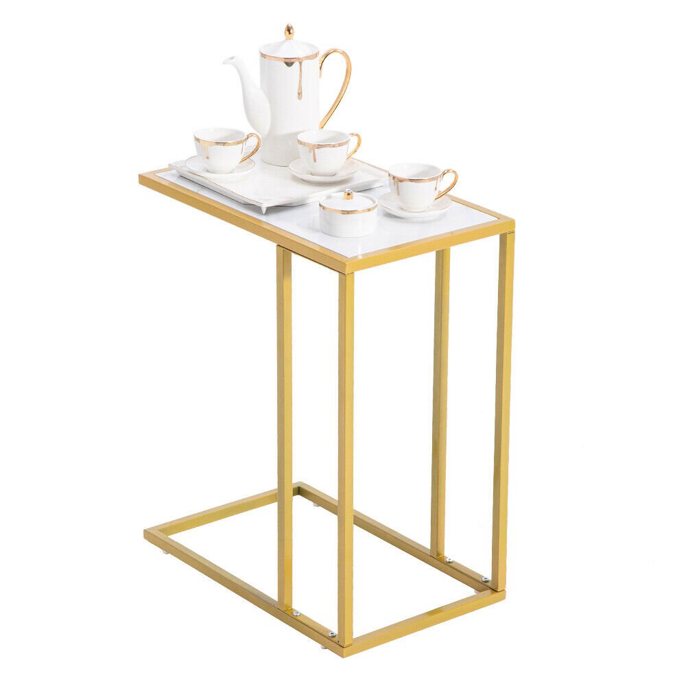 C-Side Table Couches Coffee Laptop Modern White and Golden Marble Metal ...