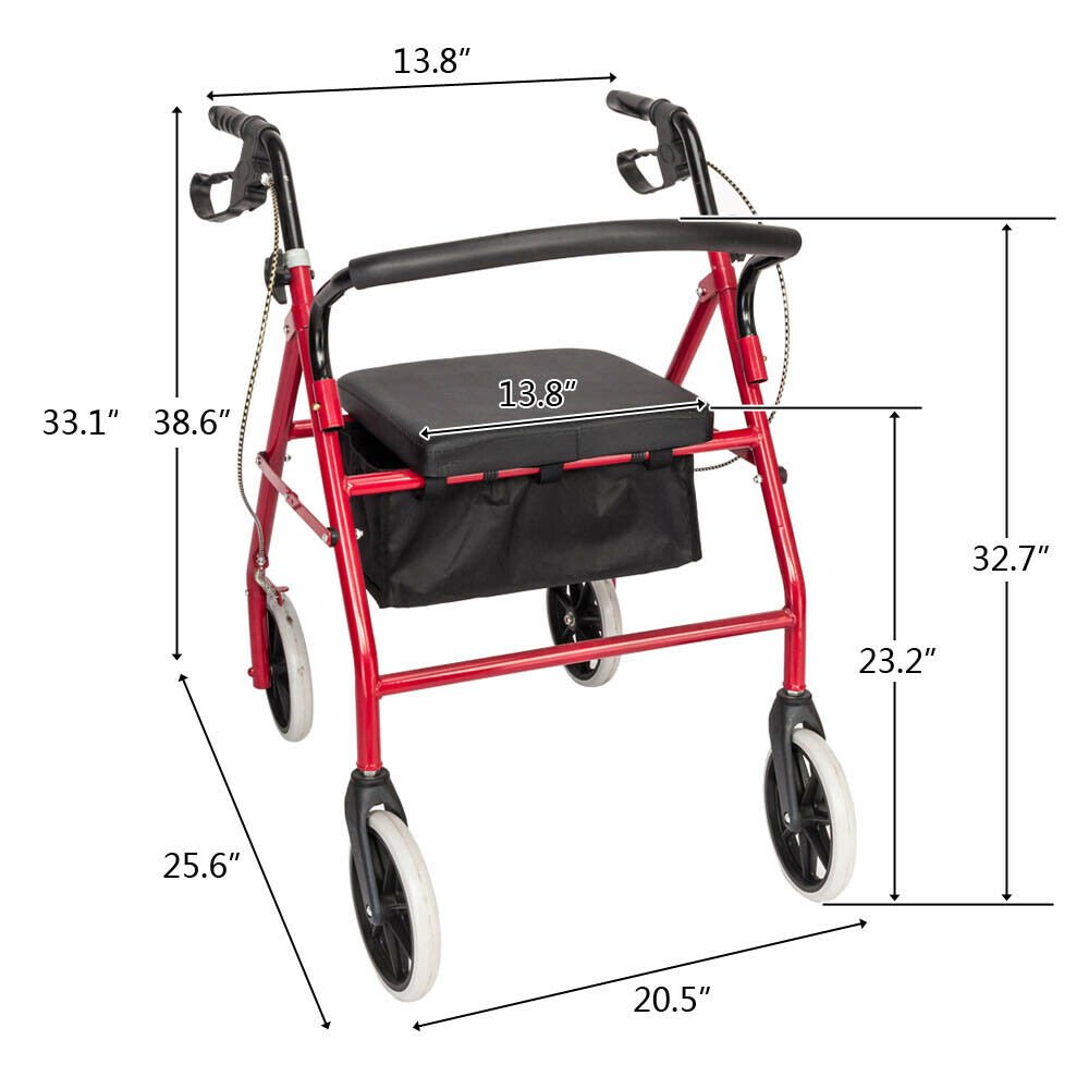 Heavy Duty Rolling Walker with Padded Seat Steel Walker W/4 Wheels ...