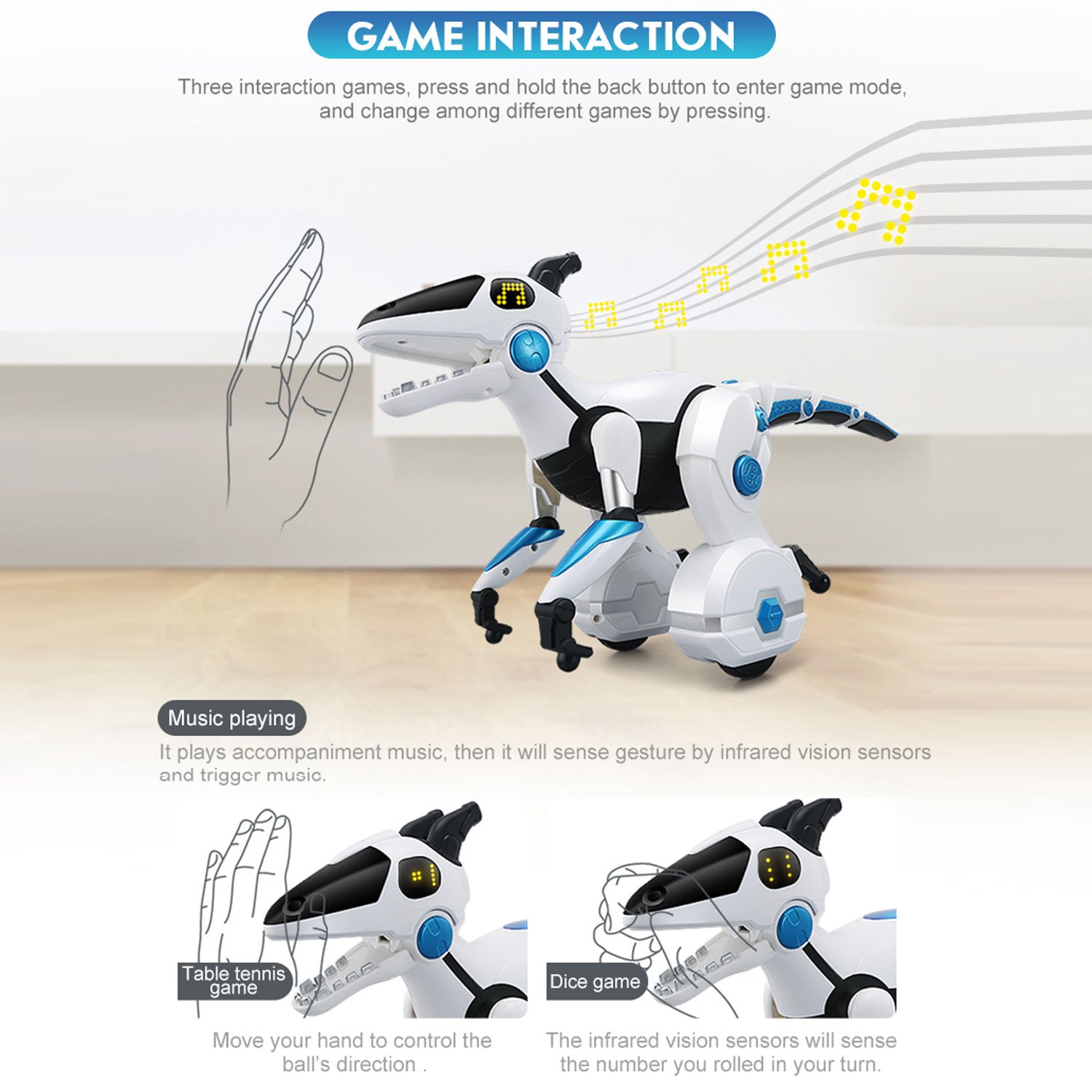 Interactive Dinosaur Robot w/ Remote Control and USB Charger.