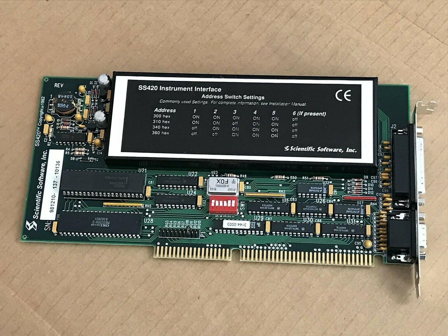 SCIENTIFIC SOFTWARE AGILENT SS420 INSTRUMENT INTERFACE CARD ISA DATA ...