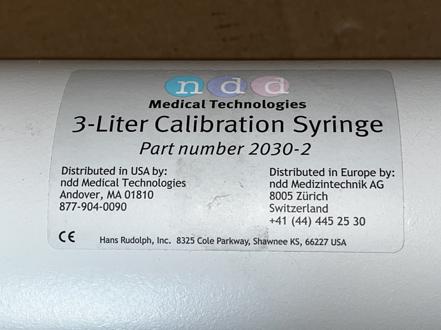 3 Liter Calibration Syringe ndd Medical 2030-2 / Hans Rudolph 5570