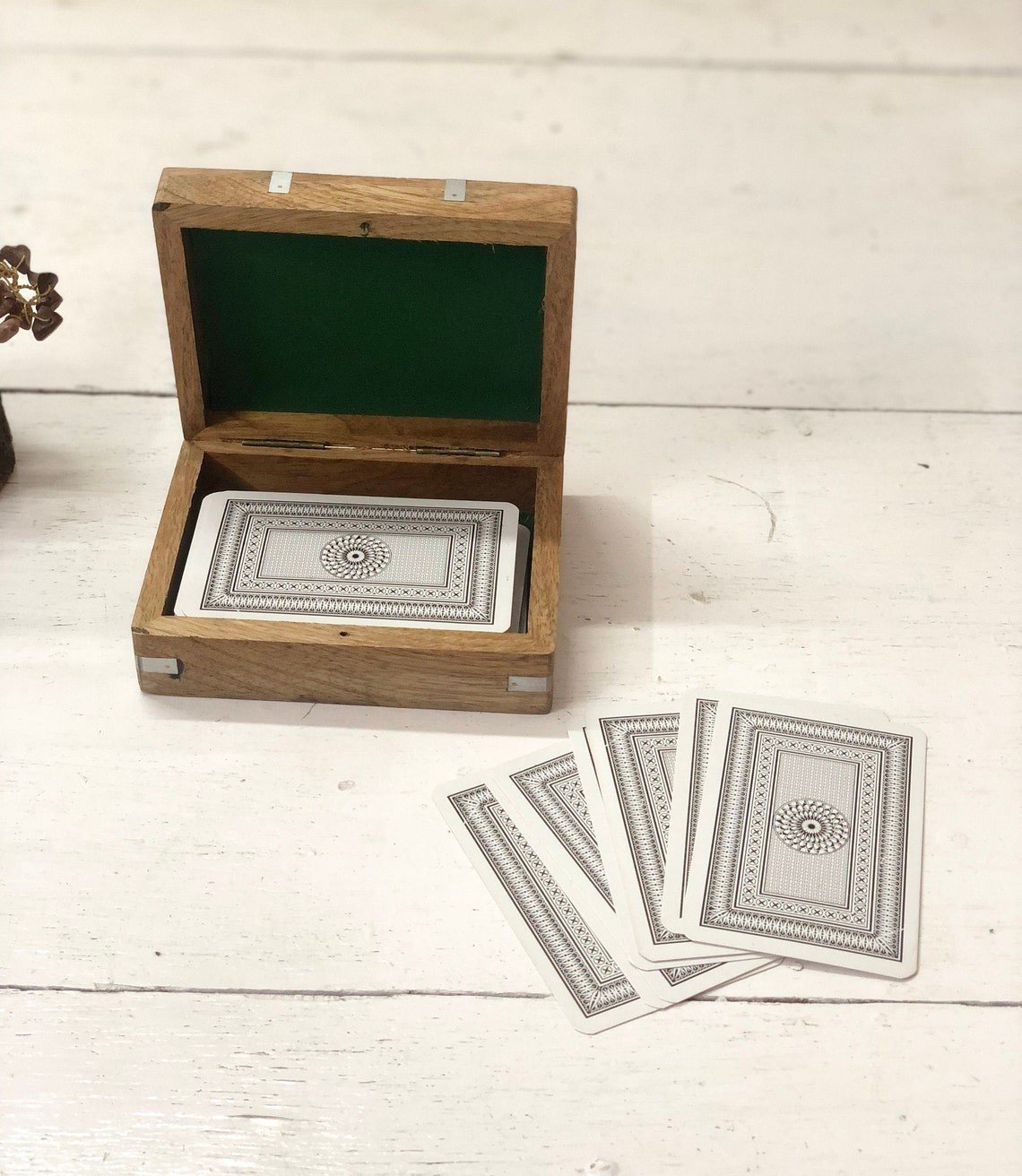Handmade Classic Wooden Playing Card Holder, Deck Box Storage Case ...