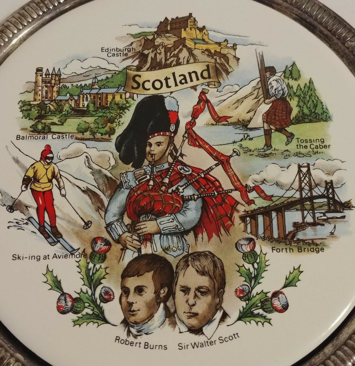 Vtg Scotland Ceramic Tile Silver Plate Robert Burns Edinburgh Castle H ...