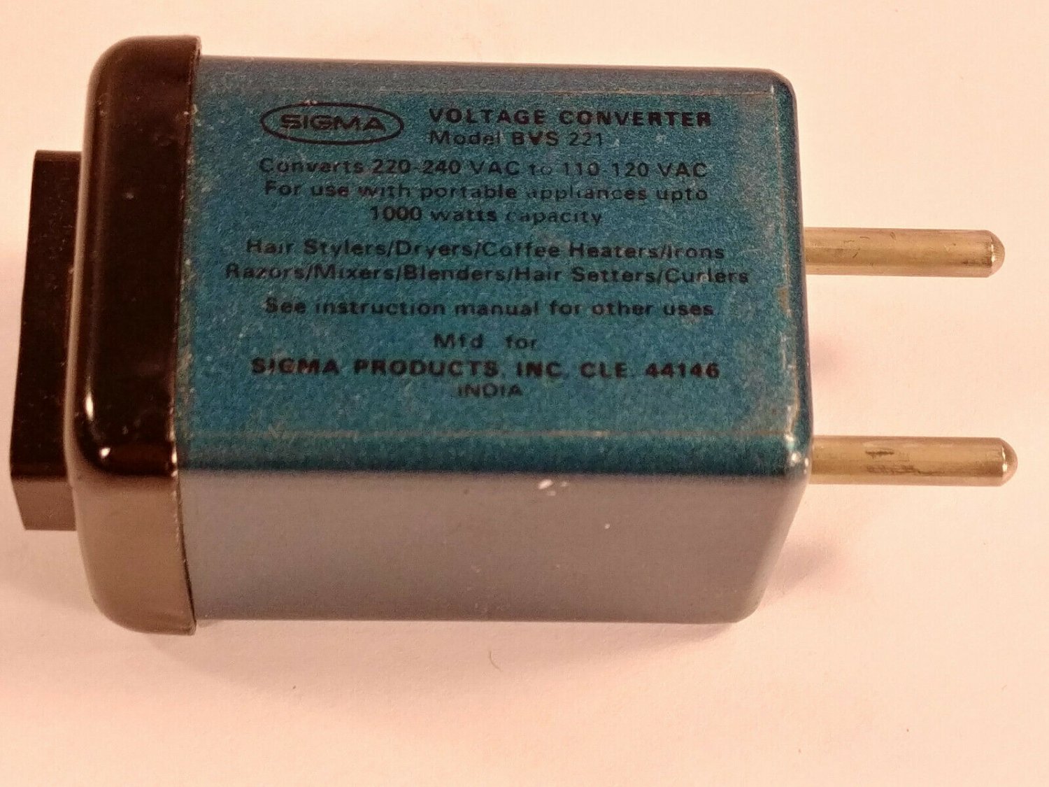 Sigma Portable Appliance Voltage Converter BVS 221 Vtg Hair Dryers ...