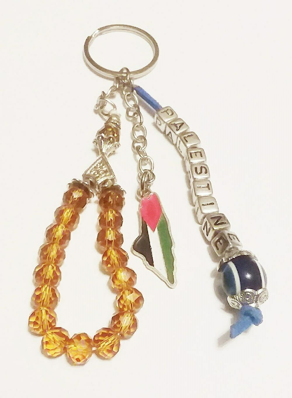 Palestine Map Keychain Key Holder Key Ring with colored beads