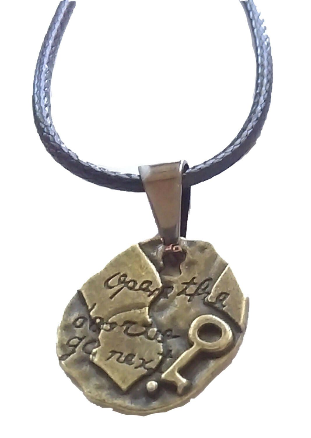 antique Palestine Return key design Bronze pendant & 40 cm leather necklace