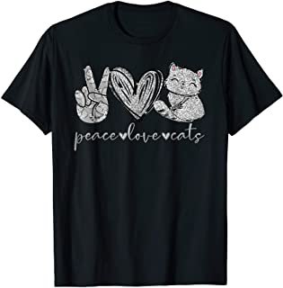 Peace Love Cat Peace Hand Drawing Heart Cat Gifts Tee Shirt S-3XL