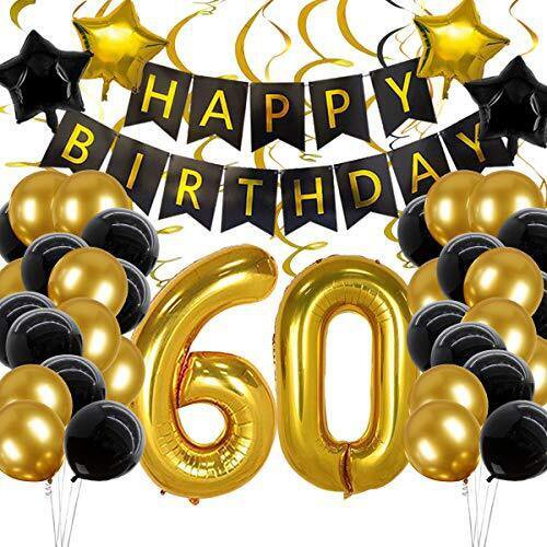 Rizell 60th Birthday Decorations For Men Women 82 Piece Set Gold