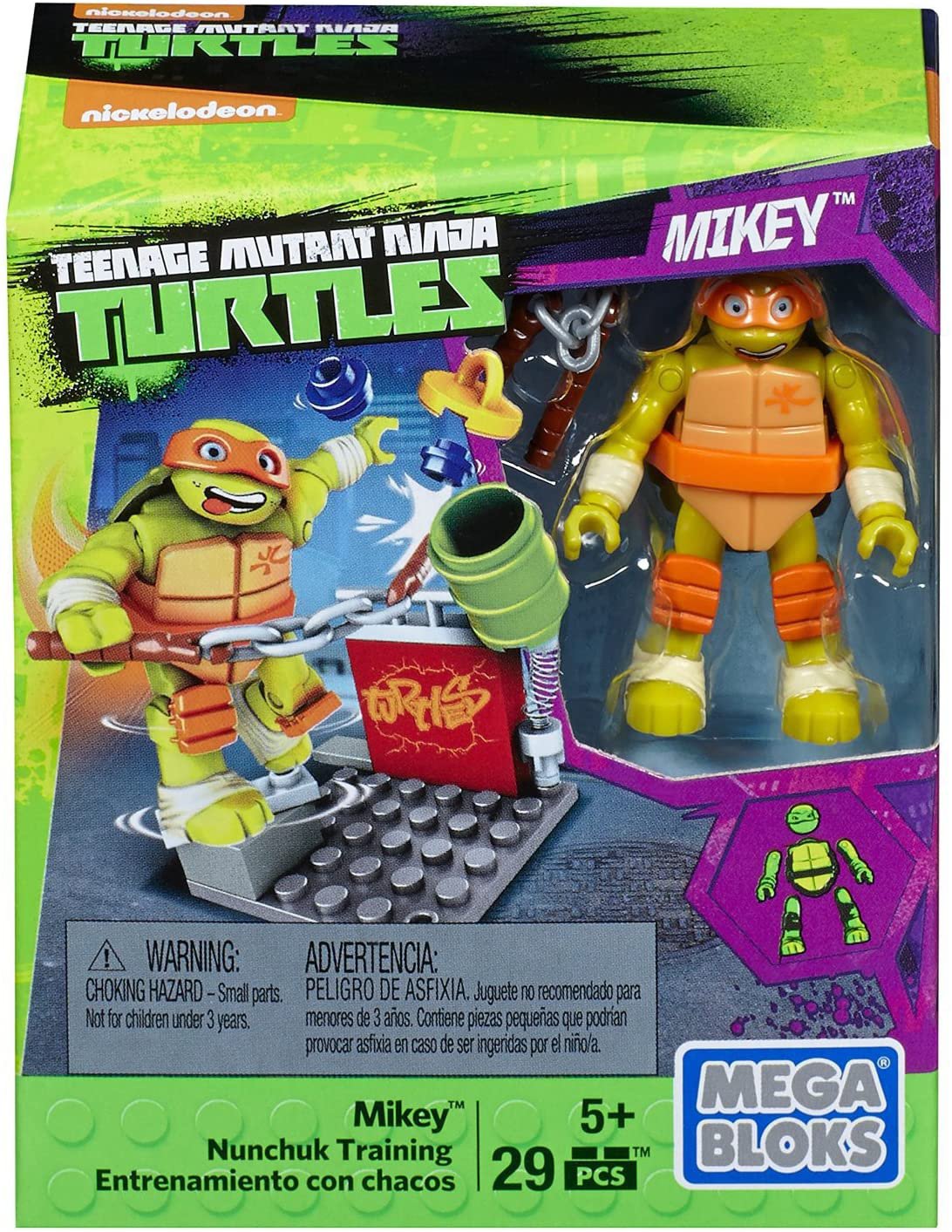 MEGA BLOKS TURTLES NICKELODEON MIKEY NUNCHUK TRAINING DMX27 - SHIPS ...