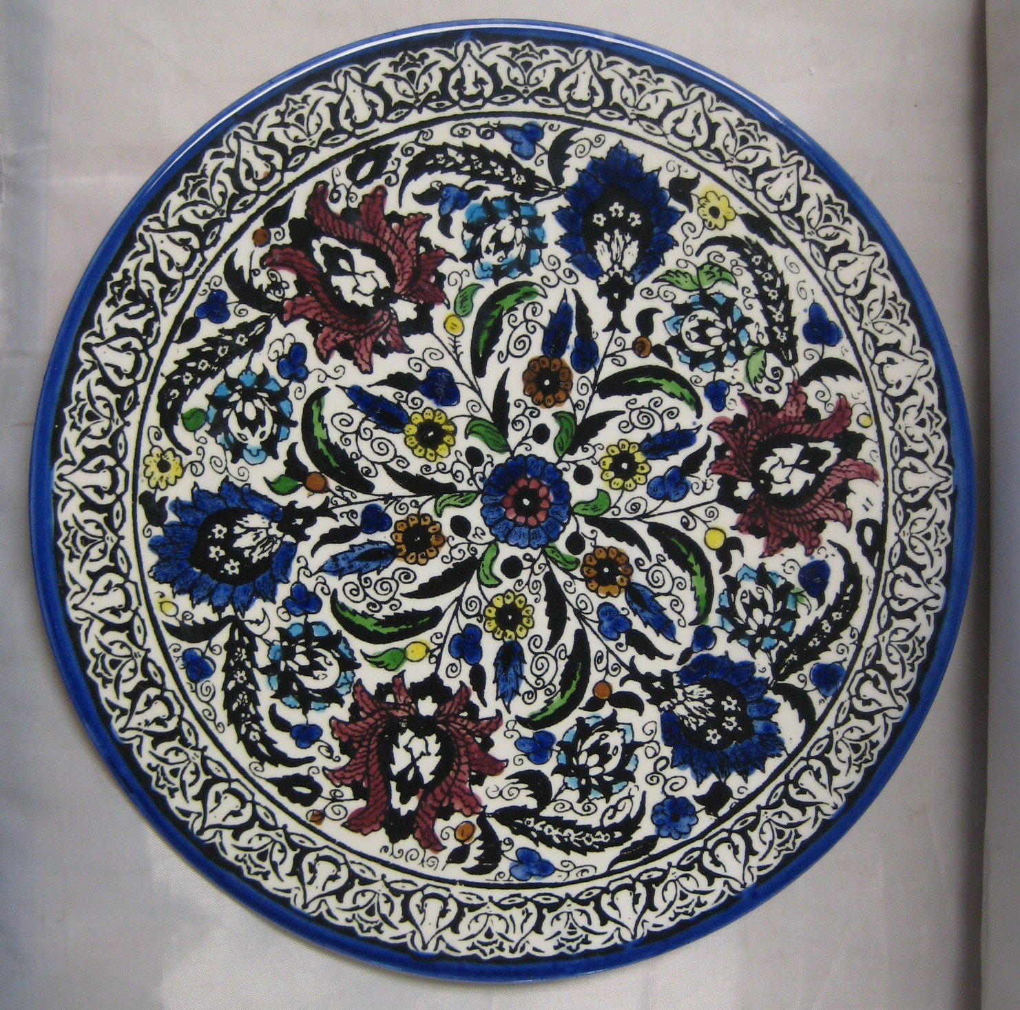 Majolica Large Hand Painted Tile Plate Ceramic Wall Hanging