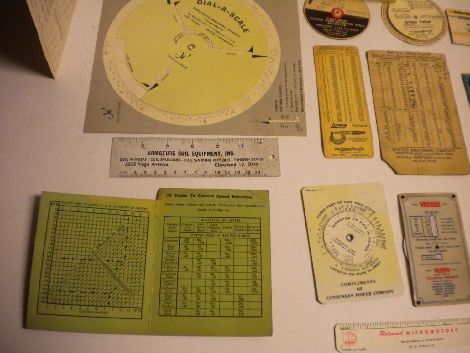 Conversion Charts, Tables, Dial Scale, Slide, Paper. 14 items.