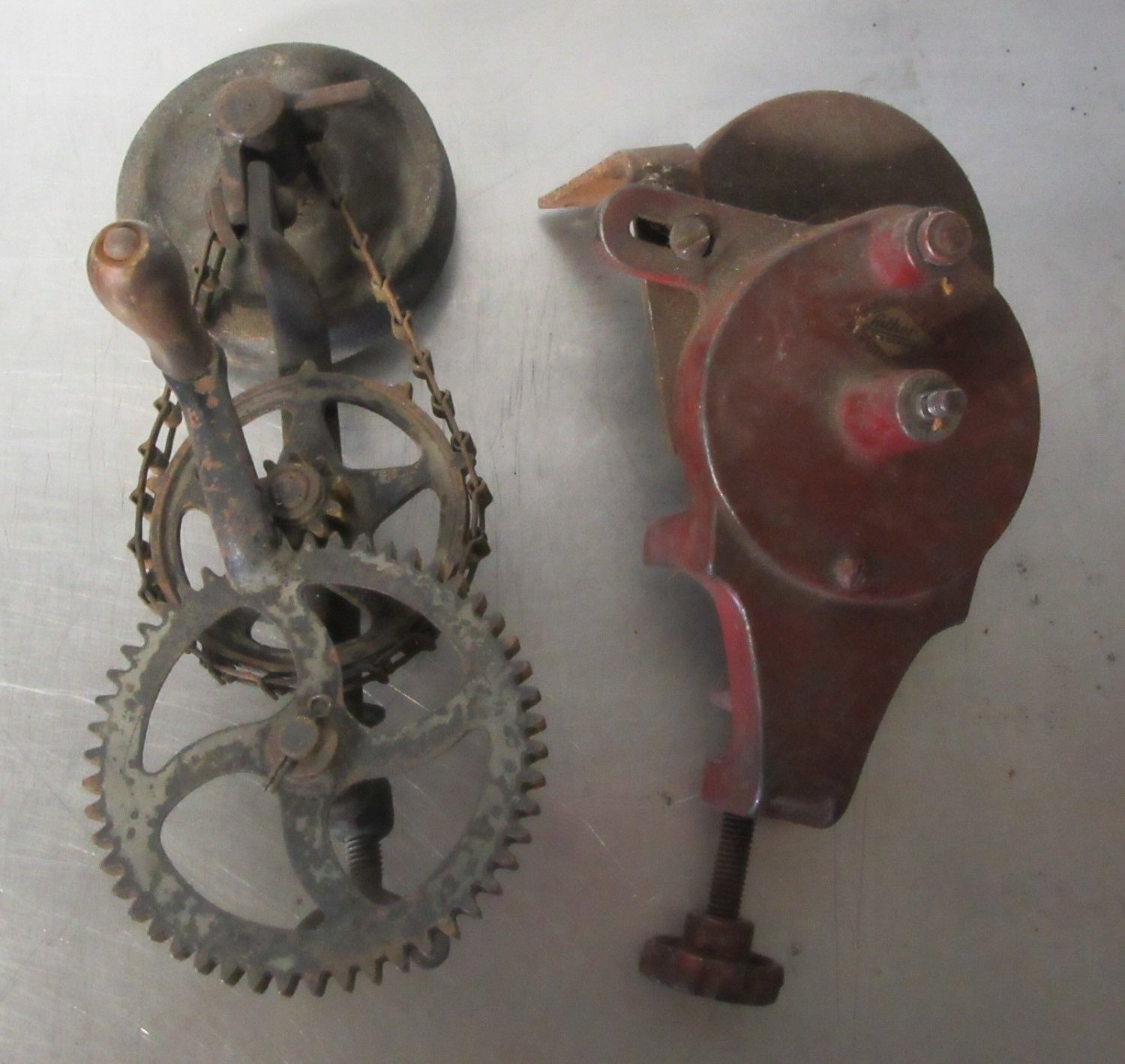 2 Antique Tool Grinders Chain Driven Hand Crank Sharpener Blacksmith ...