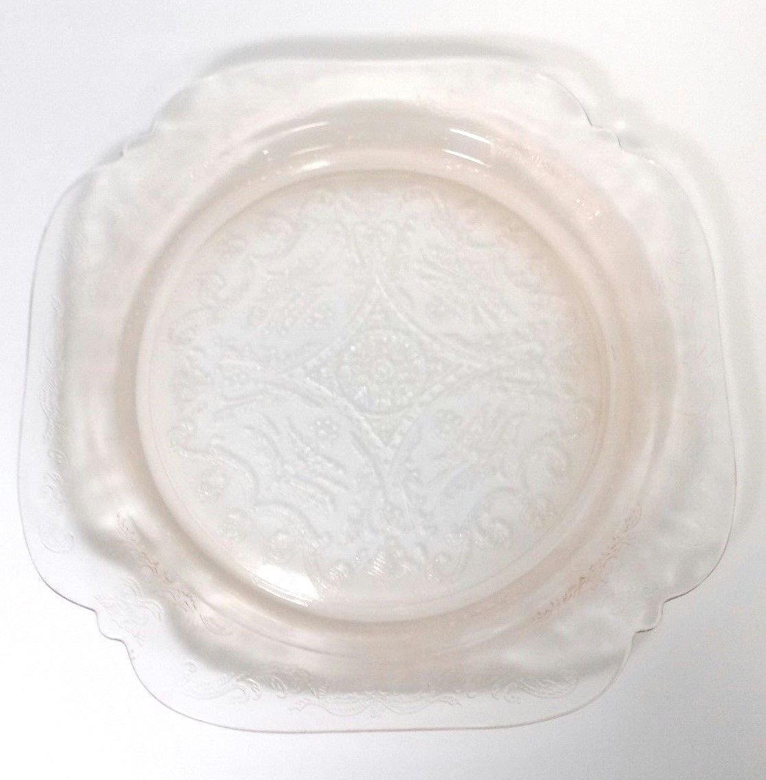 Vintage Depression Glass Pink Tint Square Dinner Plate Dish