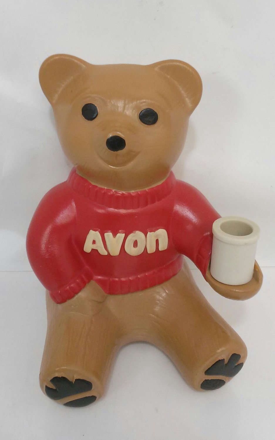 Avon Vintage Ceramic Bear w/Red Sweater Holding a Mug/Coffee Cup