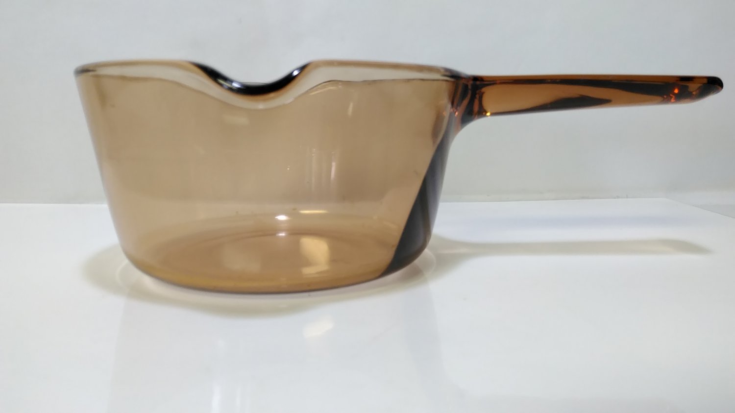 Pyrex Visions Corning Ware 1 Liter Sauce Pan Pour Spout Amber Glass USA VGC