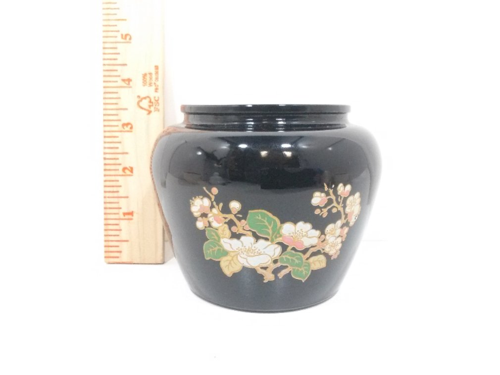 Vintage Avon Black Amethyst Ginger Jar Replacement With Floral Design