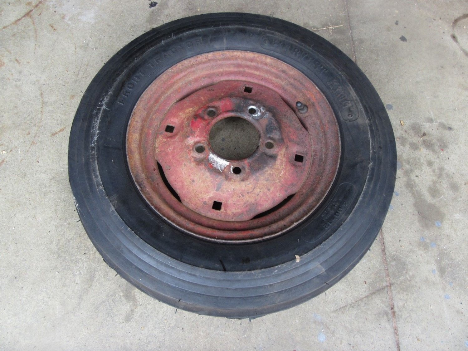Farmall Cub IHC Front Rim Wheel and New Tire, Flaw on Rim