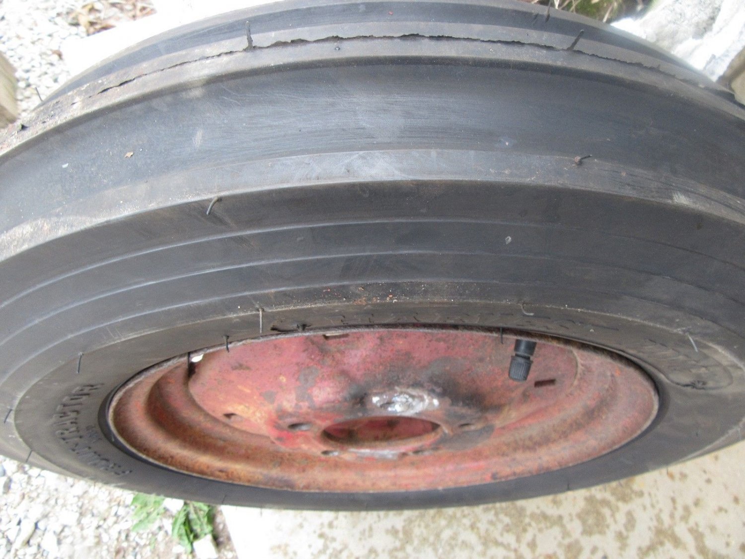 Farmall Cub IHC Front Rim Wheel and New Tire, Flaw on Rim