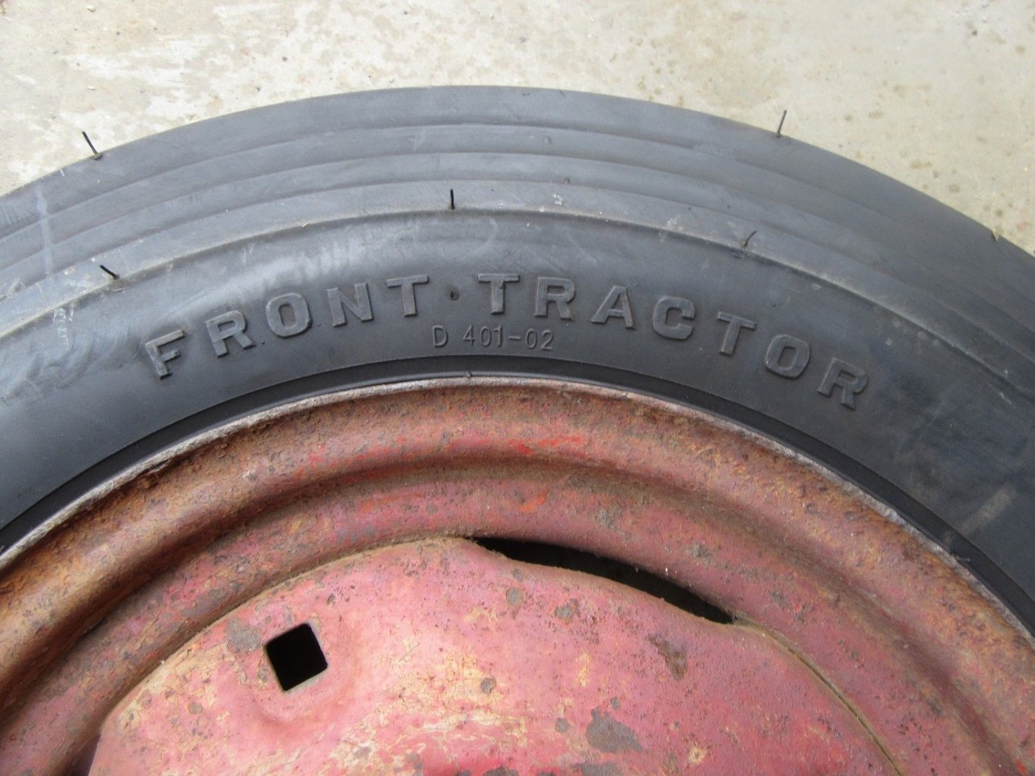 Farmall Cub IHC Front Rim Wheel and New Tire, Flaw on Rim