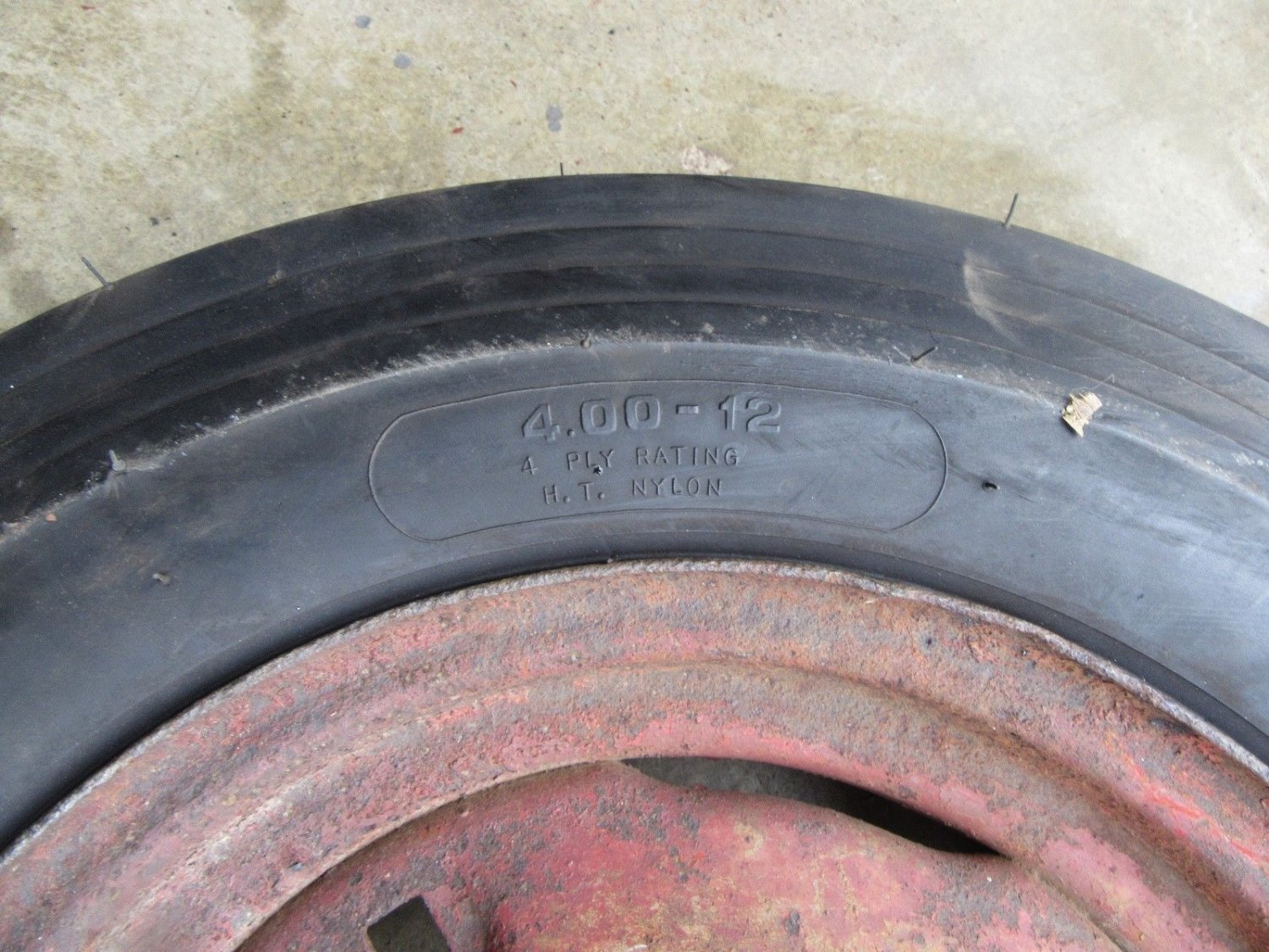 Farmall Cub IHC Front Rim Wheel and New Tire, Flaw on Rim
