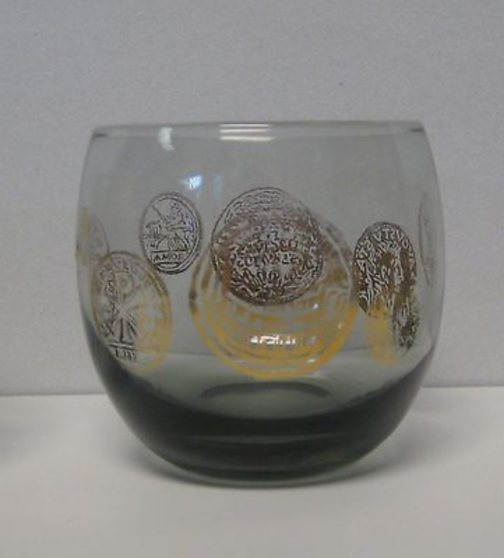 Mid Century FEDERAL GLASS Roly Poly GOLD COIN Tumbler