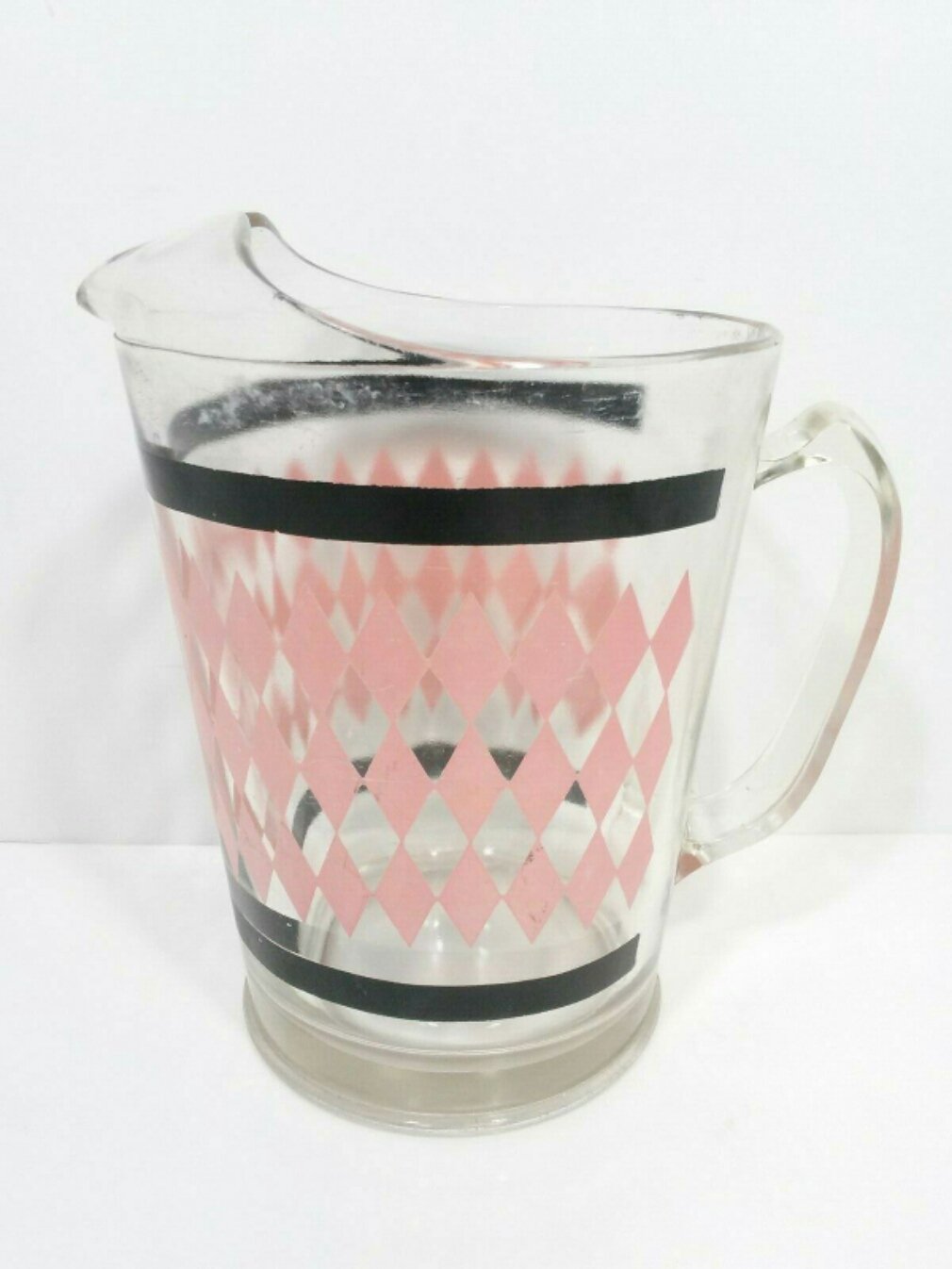 Vintage Hazel Atlas Pink & Black Diamond Glass Water Pitcher Hazel Atlas
