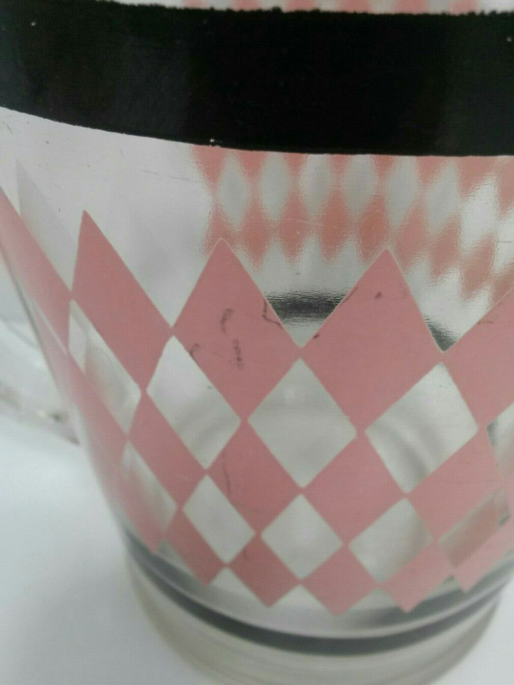 Vintage Hazel Atlas Pink & Black Diamond Glass Water Pitcher Hazel Atlas