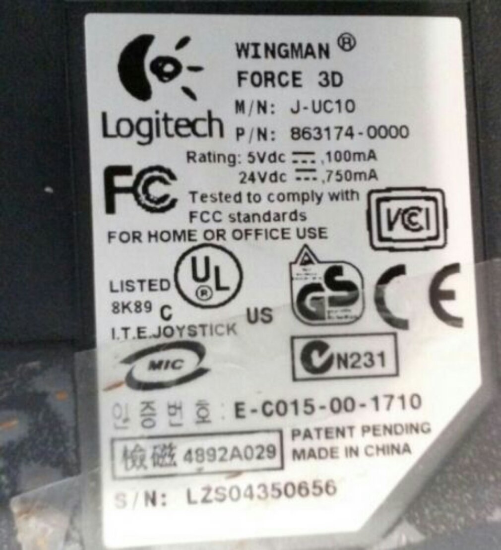 Force Feedback Wingman Force 3D Logitech Joystick Controller USB Power ...