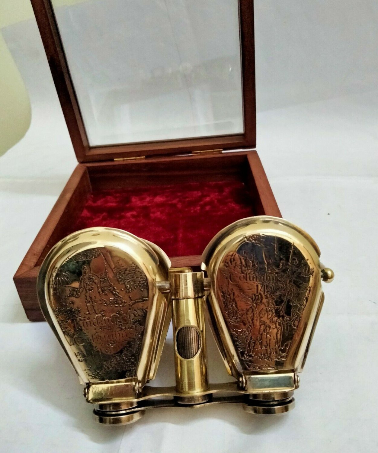 Brass Shiny Binocular Monocular Flap open Style wood glass box ...