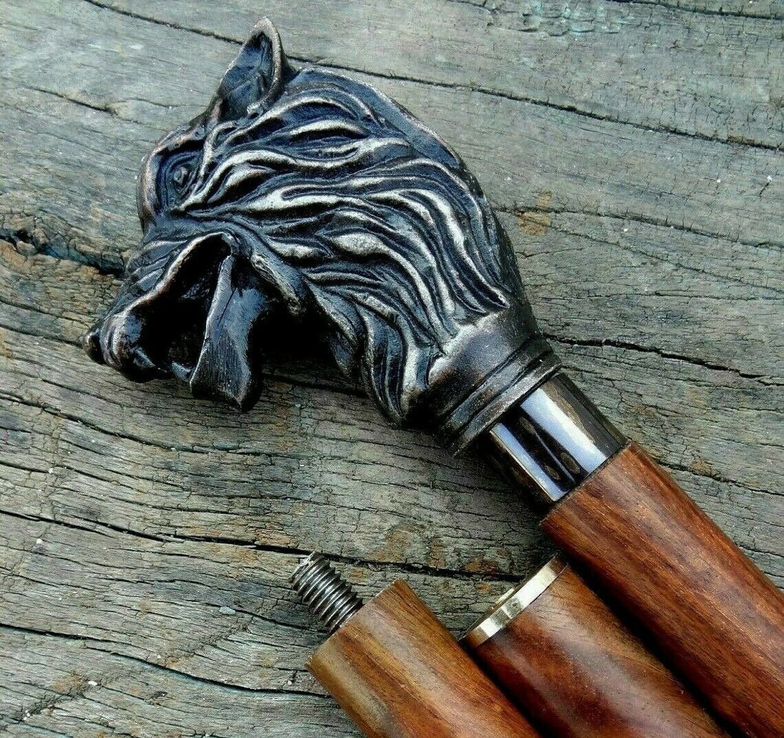 NEBULA WEREWOLF Gothic Steampunk Walking Stick Handle Wooden Walking Cane
