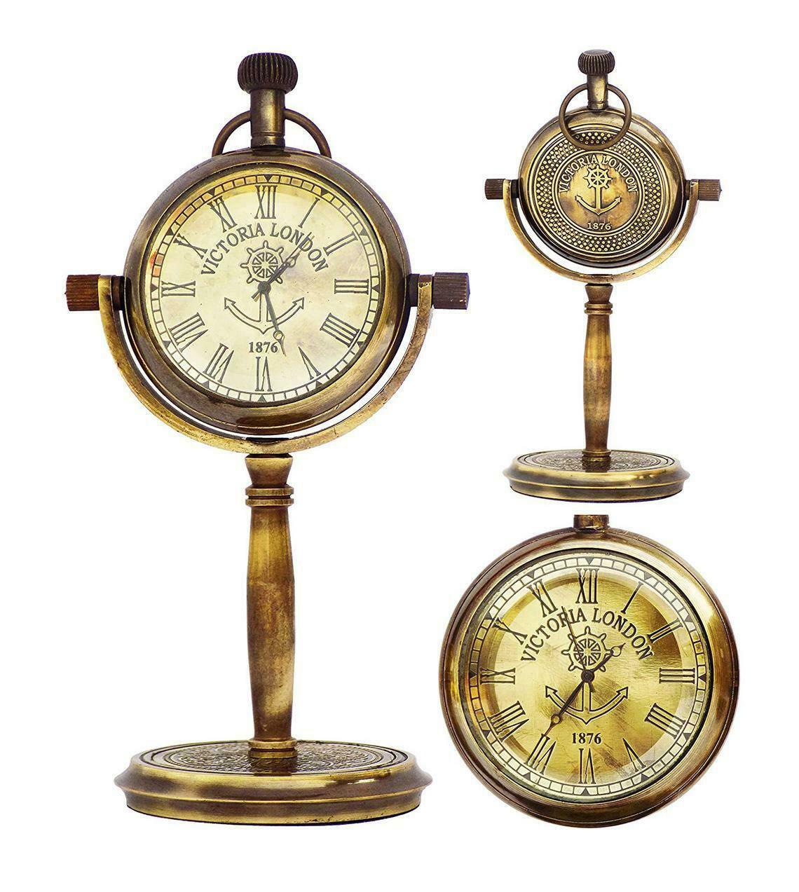 Brass Desk & Shelf Clock Nautical London Pocket Watch Display Stand ...