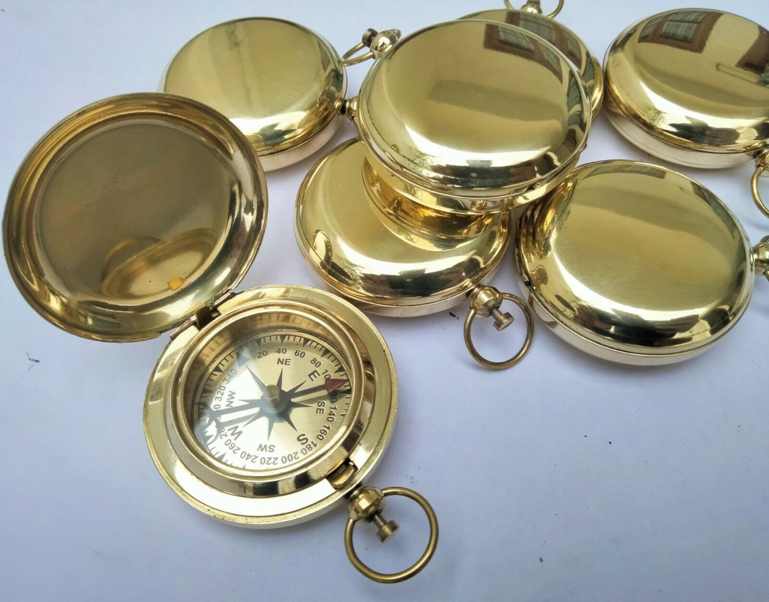 Set of 12 Brass Shiny Push Button Pocket Lid Compass Nautical Compass 2 ...