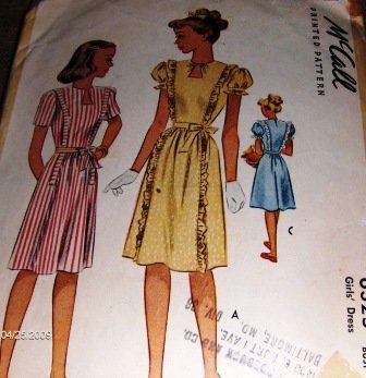 Vintage Sewing Pattern Girl's Dress 1945, size 7 McCall's 6325 Ruffles