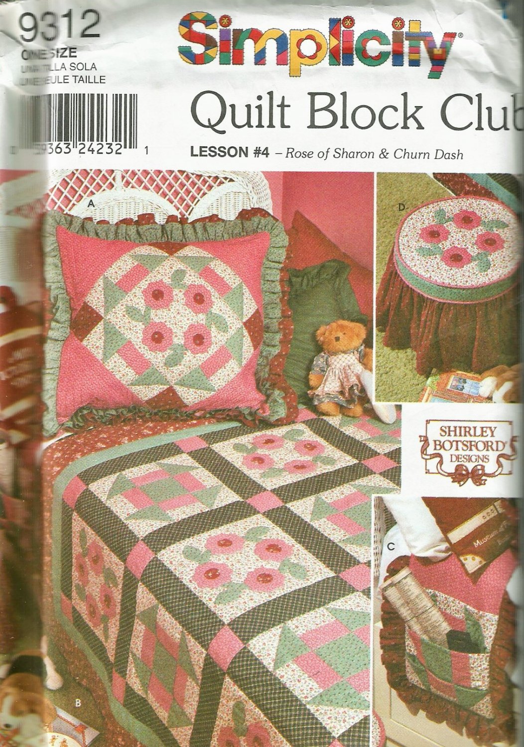 Simplicity 9312 Quilt Block Club Rose of Sharon & Churn Dash Stool ...