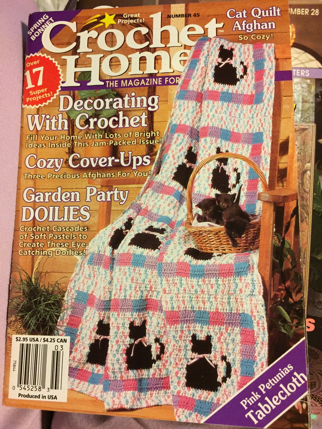Crochet Home Magazine number 45 February March 1995 Cat Afghan Doilies