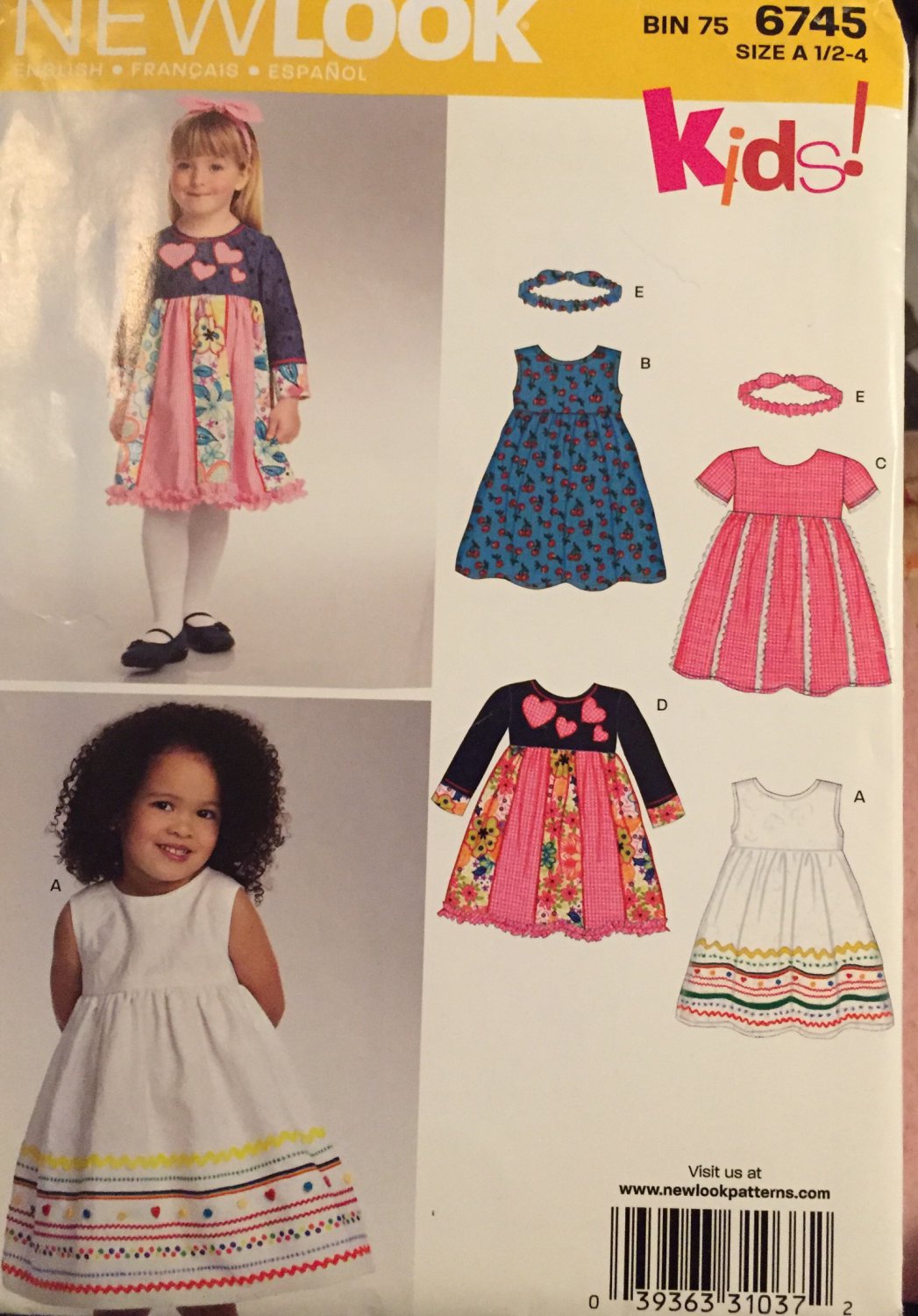 New Look 6745 Pattern Girls Sleeveless Long & Short Sleeved Dress ...