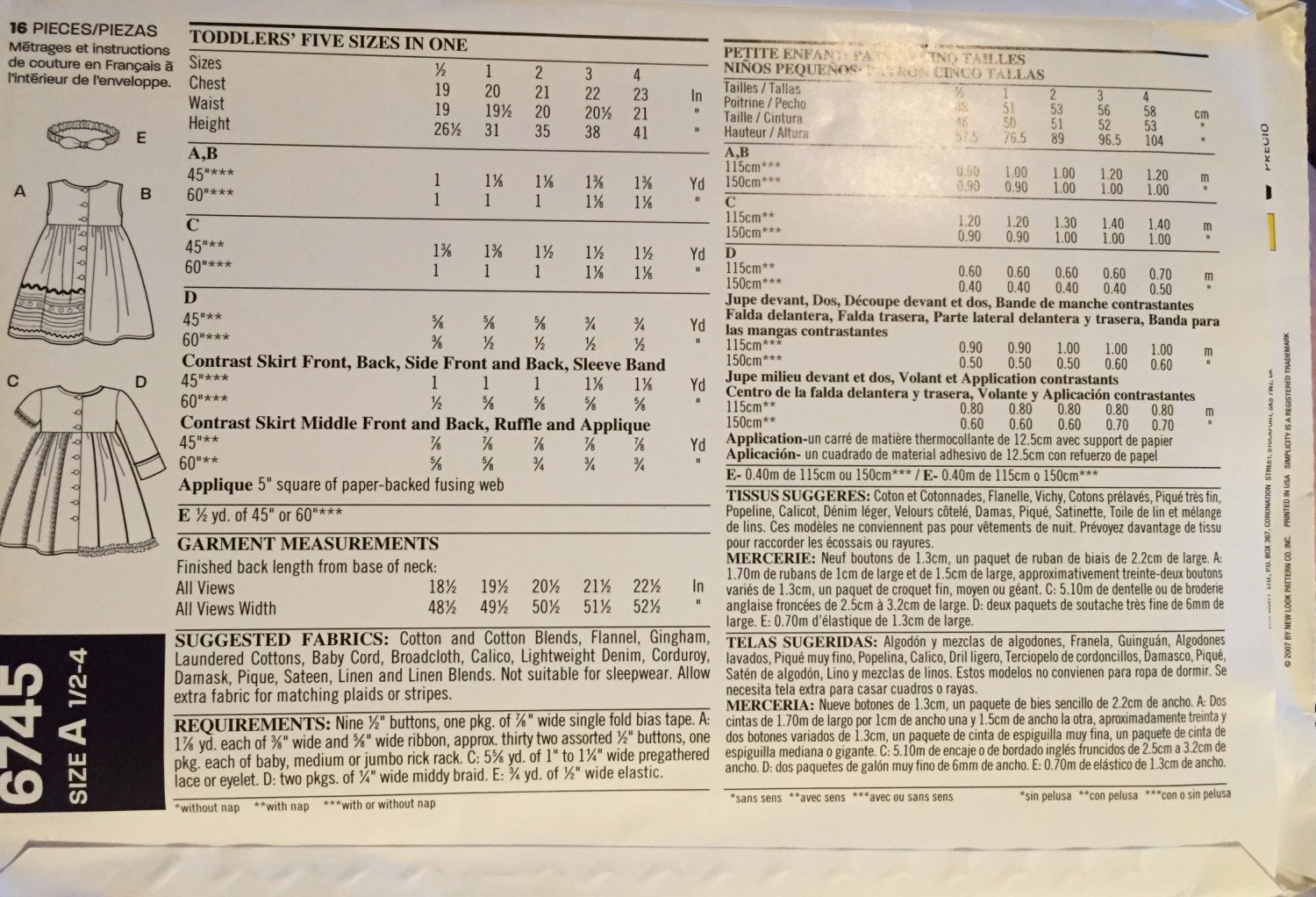 New Look 6745 Pattern Girls Sleeveless Long & Short Sleeved Dress ...