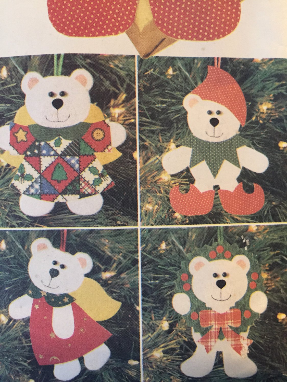 Butterick 4604 Christmas Bears Felt Ornaments No Sew Pattern - UNCUT
