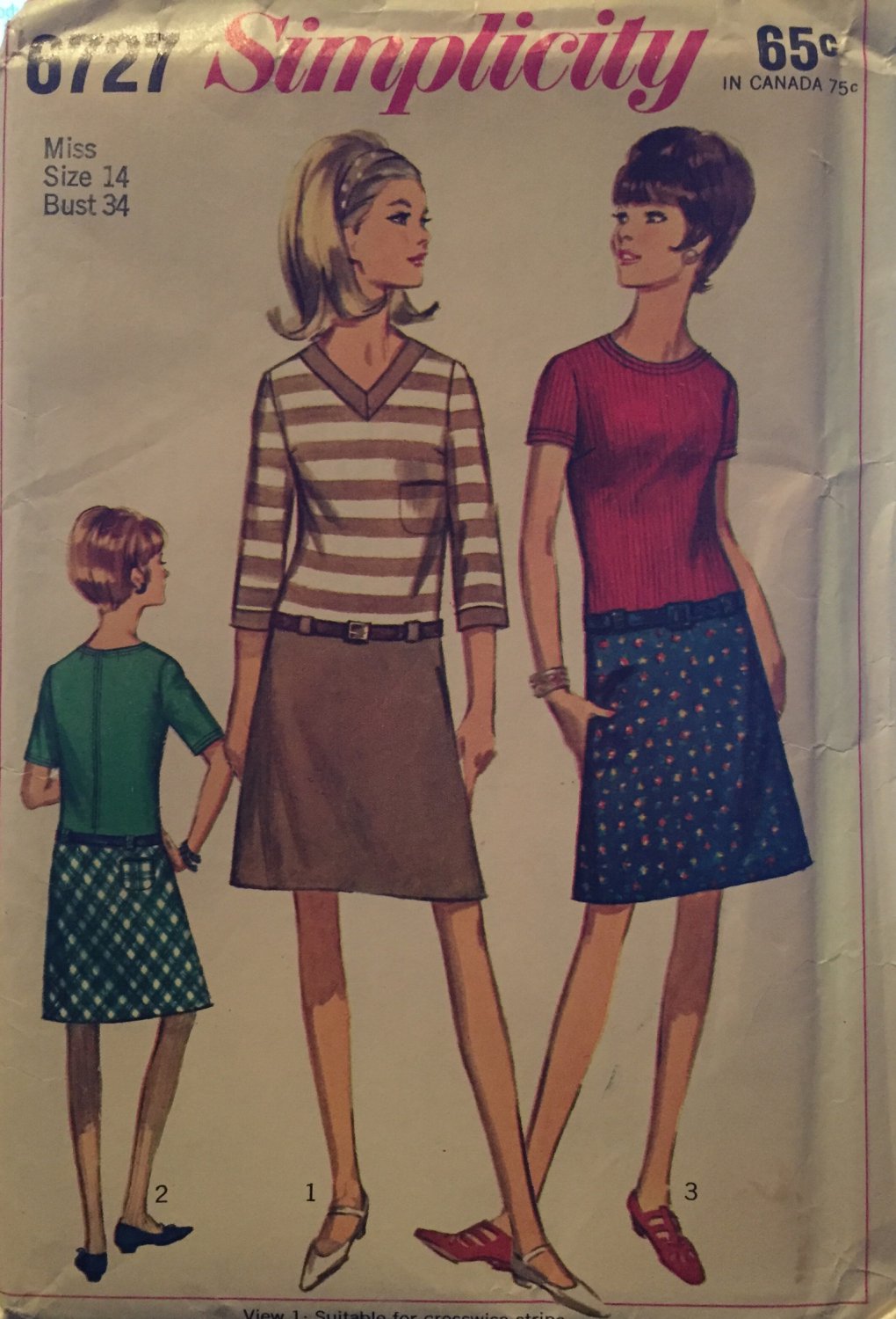 Simplicity 6727 Misses Vintage 1966 Dress Sewing Pattern size 14 Bust 34