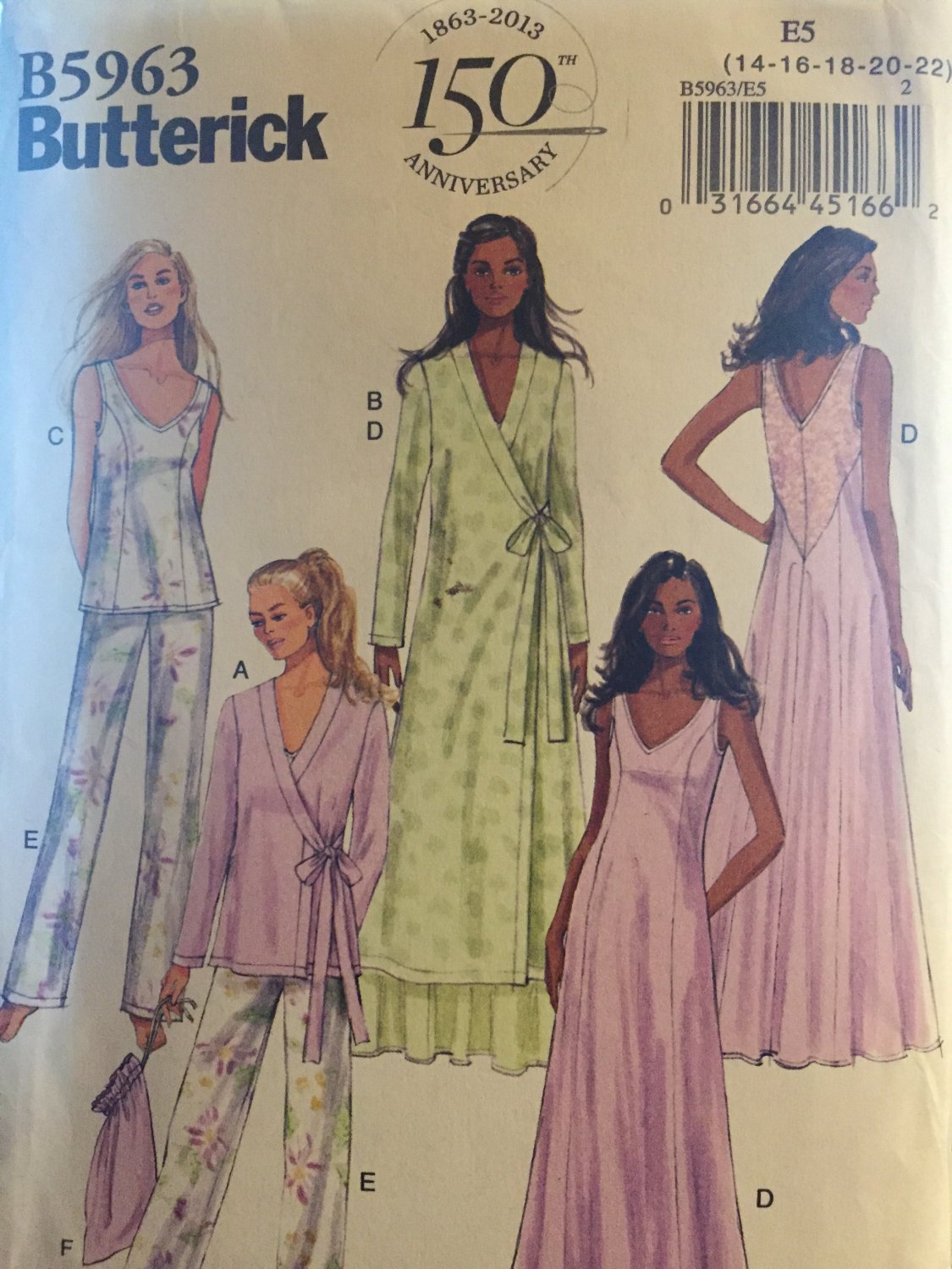 Butterick B5963 Misses' Robe, Top, Gown, Pants and Bag Sewing Pattern ...