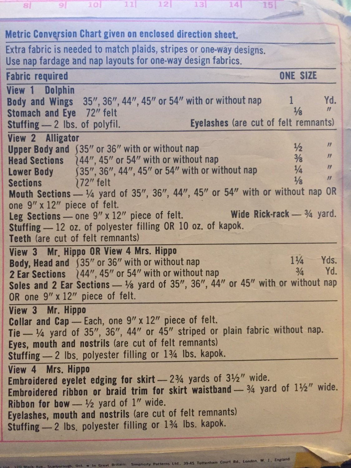 Simplicity 5778 Set of Stuffed Toys Pattern Dolphin Alligator Mr Mrs ...