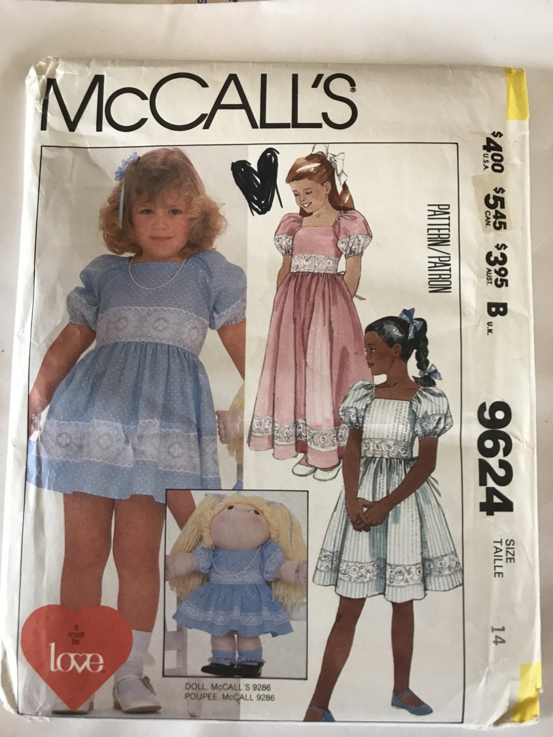 McCall's Sewing Pattern M9624 9624 Girls Sizes 14 Dress Length Options