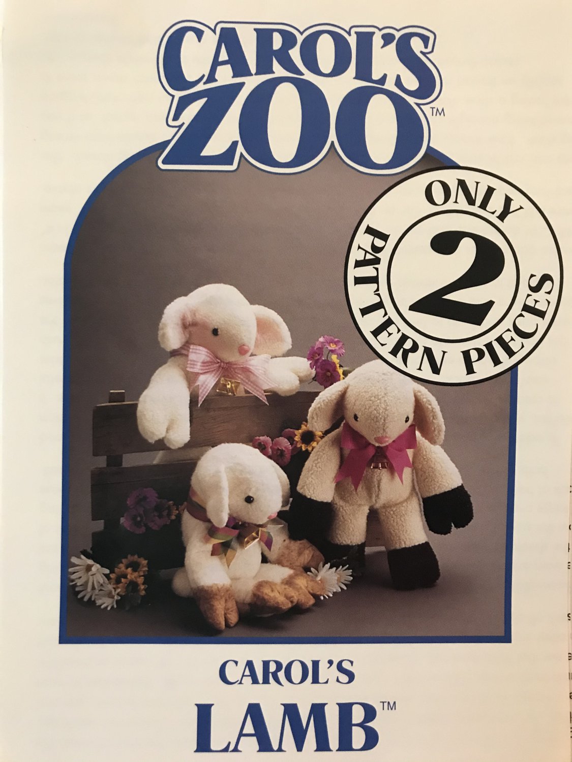 Carol's Zoo 2 Pattern Piece Sewing Pattern for Lamb Toys