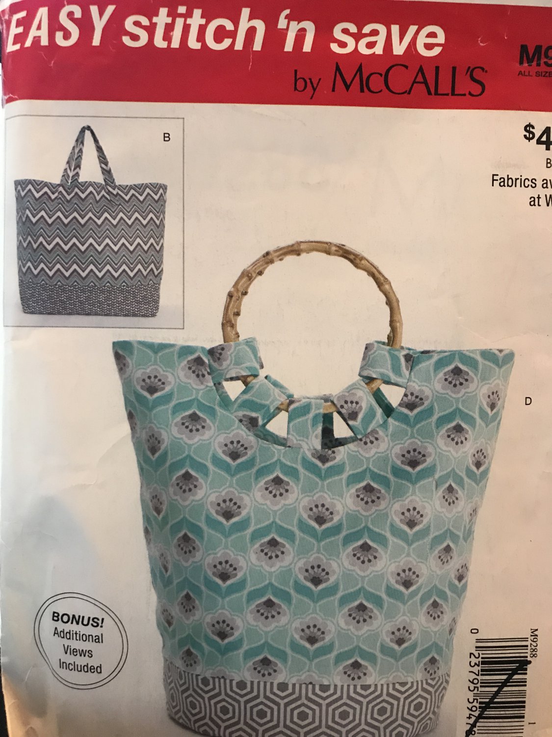 Bag Purse Pattern McCall's Stitch 'n Save Sewing Pattern M9288 9288 UNCUT